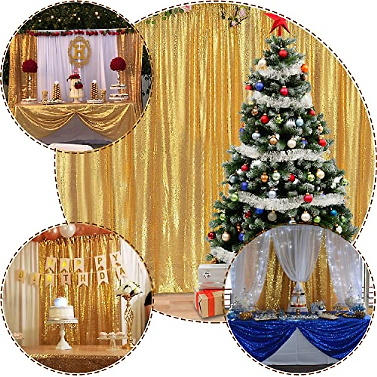 Gold Sequin Backdrop Curtains 4 Panels 2FTx8FT Wedding Photo Backdrop Glitter Birthday Bridal Party Curtains Sparkle Background Drapes Parties Decor Curtains