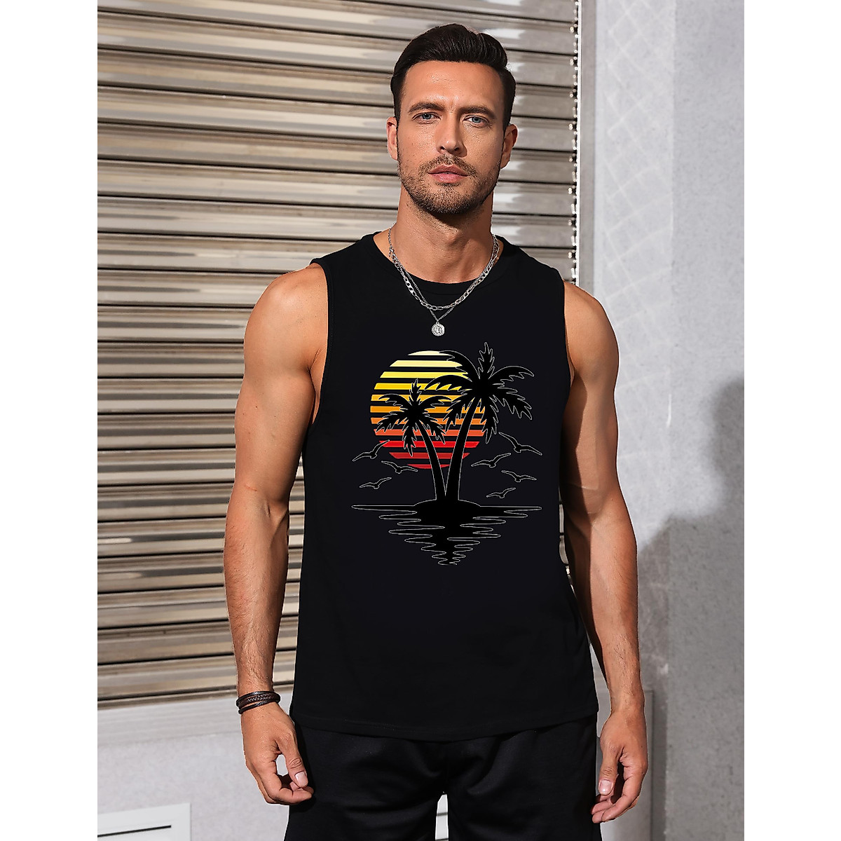 Mens Tank Top Mens Tank Tops Graphic Sleeveless Shirts Beach Coconut Tree Workout Gym Mens Muscle Tanks for Summer Vacation Tropical Tank Tops for Men Black XX-Large