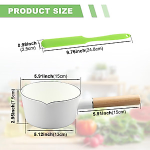 JIANWEI 1L Enamel Milk Pan, Milk Pot Butter Warmer Enamel Saucepan with Silicone Spatula & Pour Spout, Nonstick Enamel Milk Enamel Melting Pot for Induction Electric Gas Stoves(White)
