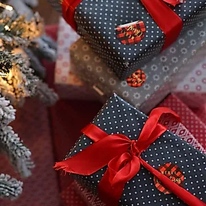 Mobiusea Creation Merry Christmas Stickers | Envelope Seals | 1.4 inch | Gold Foil | Red Buffalo Plaid Labels| Waterproof | 90-Pack for Christmas Gifts, Holiday Stickers for Envelopes, Holiday Cards