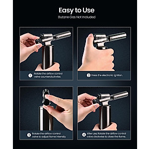 RONXS Butane Torch, Torch Lighter with 25g Large Gas Capacity, Refillable Blow Torch with Max 6'' Big Continuous Adjustable Flame, Industrial Soldering Torch for Cooking DIY Crafts (Gas Not Included)