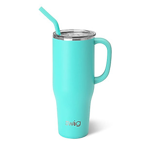 Swig Life 40oz Mega Mug, 40 oz Tumbler with Handle and Straw, Cup Holder Friendly, Dishwasher Safe, Extra Large Insulated Tumbler, Stainless Steel (Aqua)