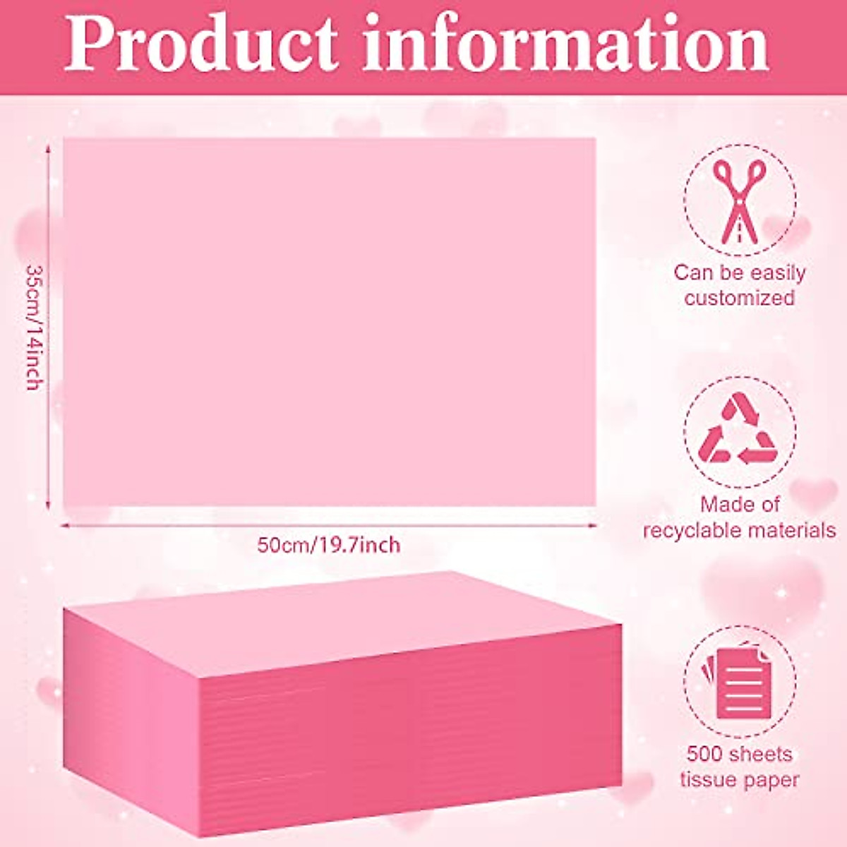 500 Sheets Kraft Tissue Paper for Gift Bags 14 x 20 Inches Recyclable Brown Gift Wrapping Paper Bulk for Weddings Birthday DIY Project Christmas Gift Wrapping Crafts Decor (Light Pink)