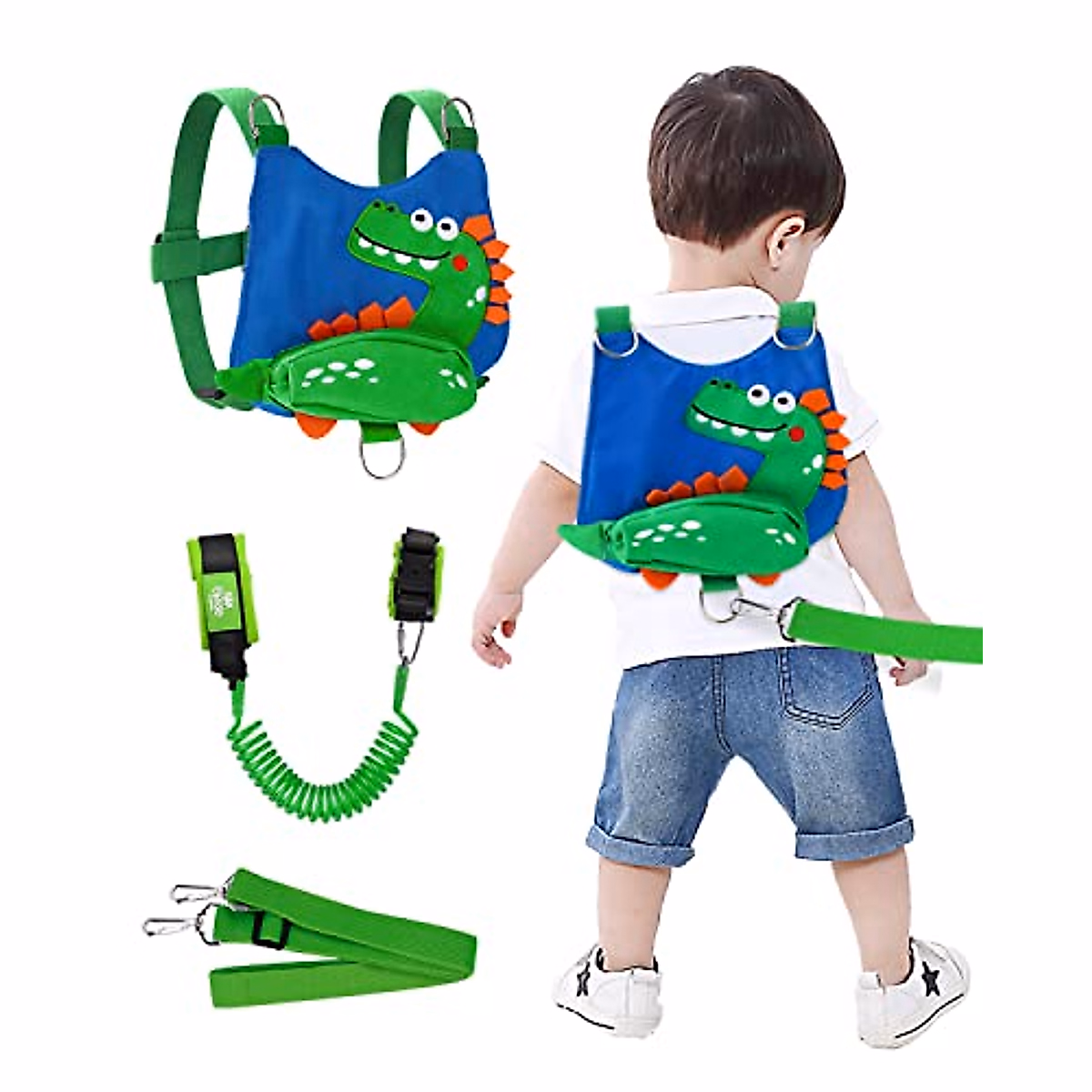 Toddler Leash for Boys and Girls , 4-in-1 Leash for Kids, Toddler Harness with Leash, Child Leash for Walking with Baby Safety Anti Lost Wrist Link (Dinosau