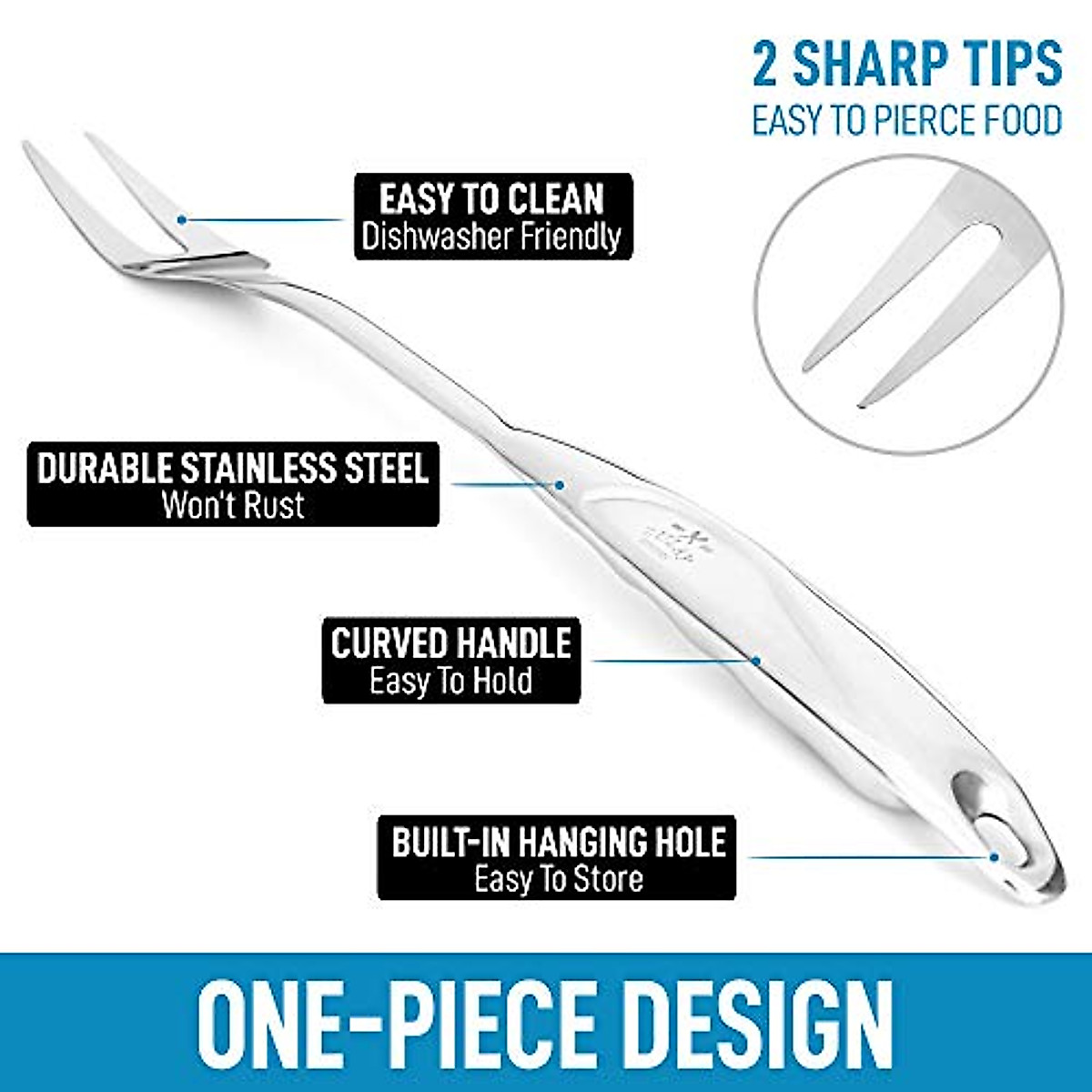 Zulay 14 Inch Carving Fork For Meat - Stainless Steel Meat Fork Carving With Comfortable Handle - One Piece Serving Fork Utensil For Chicken, Steak, Turkey, and More