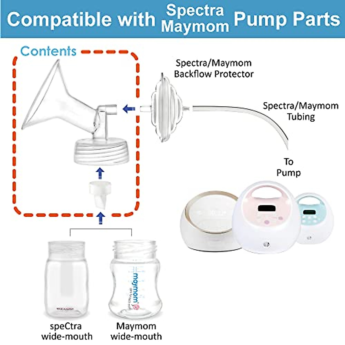 Maymom 17mm Flange and Duckbill Valve Compatible with Spectra S1 Spectra S2 Breastpump Not Original Spectra S2 Accessories Not Original Spectra Pump Parts Replace Spectra Duckbill Valve and Flange