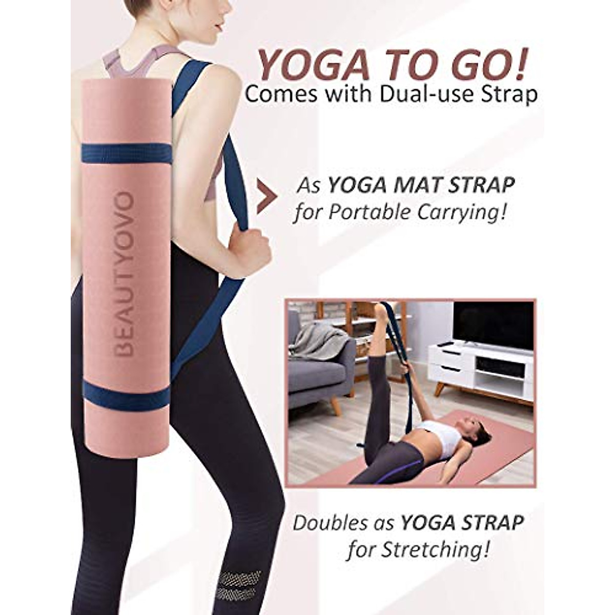 Yoga Mat with Strap, 1/3 Inch Extra Thick Double-sided Non Slip, Professional TPE Mats for Women Men, Workout Yoga, Pilates and Floor Exercises