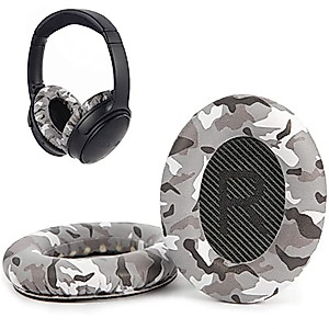 KAHHA Ear Pads,Replacement earpads Compatible with Bose QC25/QC35/QC35II Headphones Ear Cushions with Noise Isolation Memory Foam/ECO Protein Leather(1 Pair,Grey Camo)