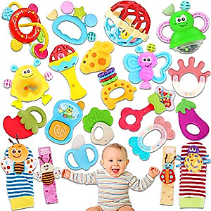 AZEN 20PCS Baby Toys 6 to 12 Months, Teething Toys for Babies 0-6 Months, Baby Toys 0-3 3-6 Months, Newborn Infant Toys 0-6 Months, Baby Rattles 0-6 Months