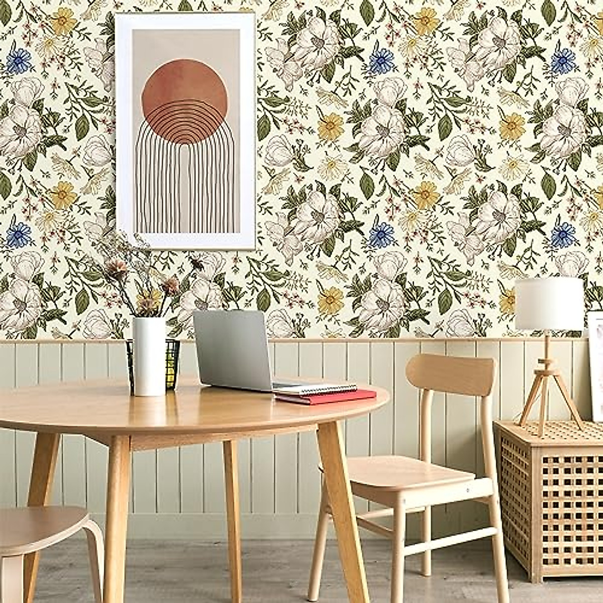 VEELIKE 17.7"×118.1" Floral Peel and Stick Wallpaper Vintage Peony Daisy Floral Wallpaper Self Adhesive Removable Floral Contact Paper Decorative Vinyl for Bedroom Walls Cabinets Shelves Nursery