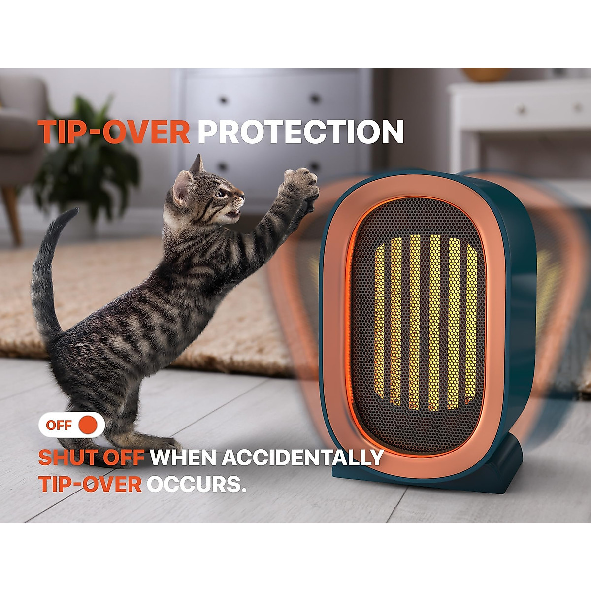 Ceramic Space Heater for Indoor Use, Overheat Protection, Tip-Over Protection, Low Noise Heating, Safe Electric PTC Portable Fan for Office Home Room, White Smart Handy Warmer for Bedroom Desktop