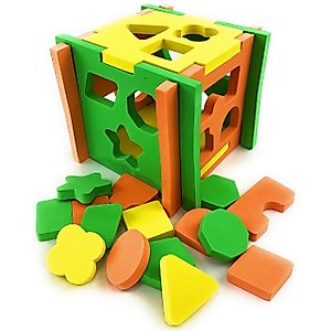 Matty's Toy Stop EVA Foam Soft Shape Sorter 5.5" Cube for Toddlers (Bright Colors)