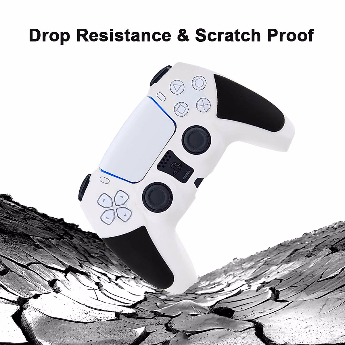 jojobnj Drop Resistance Silicone Protective Case Cover Skin for Sony PS5 Controller, Compatible with Playstation 5 DualSense Wireless Controller Anti-Slip Soft Rubber Case with 2 Thumb Grip Caps