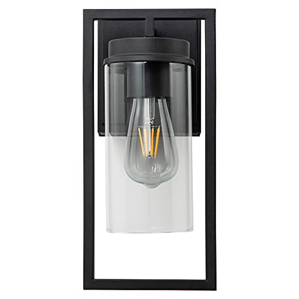 OUPAVOCS Outdoor Lights with GFCI Outlet, Modern Porch Lights Waterproof, Exterior Light fixture with Outlet plug, Black Wall Sconce Wall Mount with Clear Glass, Outside Patio lights for House, Garage