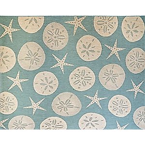 Gertmenian Indoor Outdoor Area Rug, Classic Flatweave, Washable, Stain & UV Resistant Carpet, Deck, Patio, Poolside & Mudroom, 5x7 Ft Standard, Sand Dollar Starfish, Oasis Green, 21268