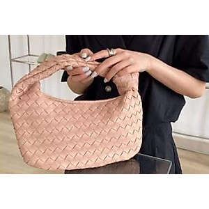 Designer Handbags for Women - PU Leather Woven Fashion Shoulder Bag for Women - Elegant Cream White Handmade Womens Blush Pink