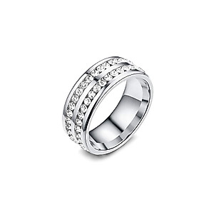 Xusamss Fashion Stainless Steel Double Iced Out Crystal Band Ring(White(10))