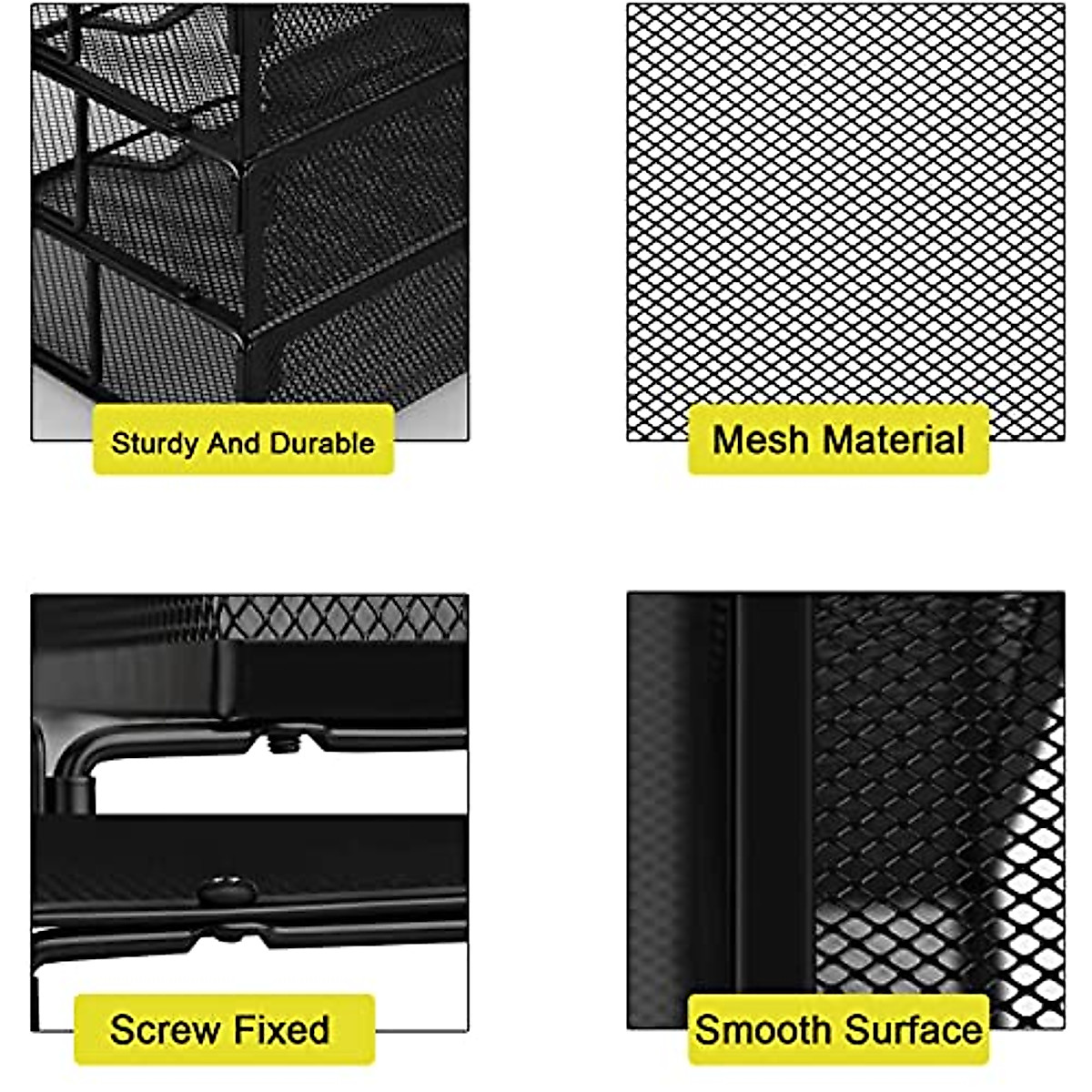 Meshist Paper Letter Tray Organizer, 3 Tier Stackable Desk File Organizer with Sorter，Black