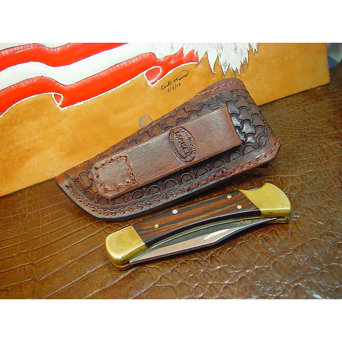 Custom Made Buck 110 Knife Sheath is lined with Soft Suede to Protect You Finer Knives.