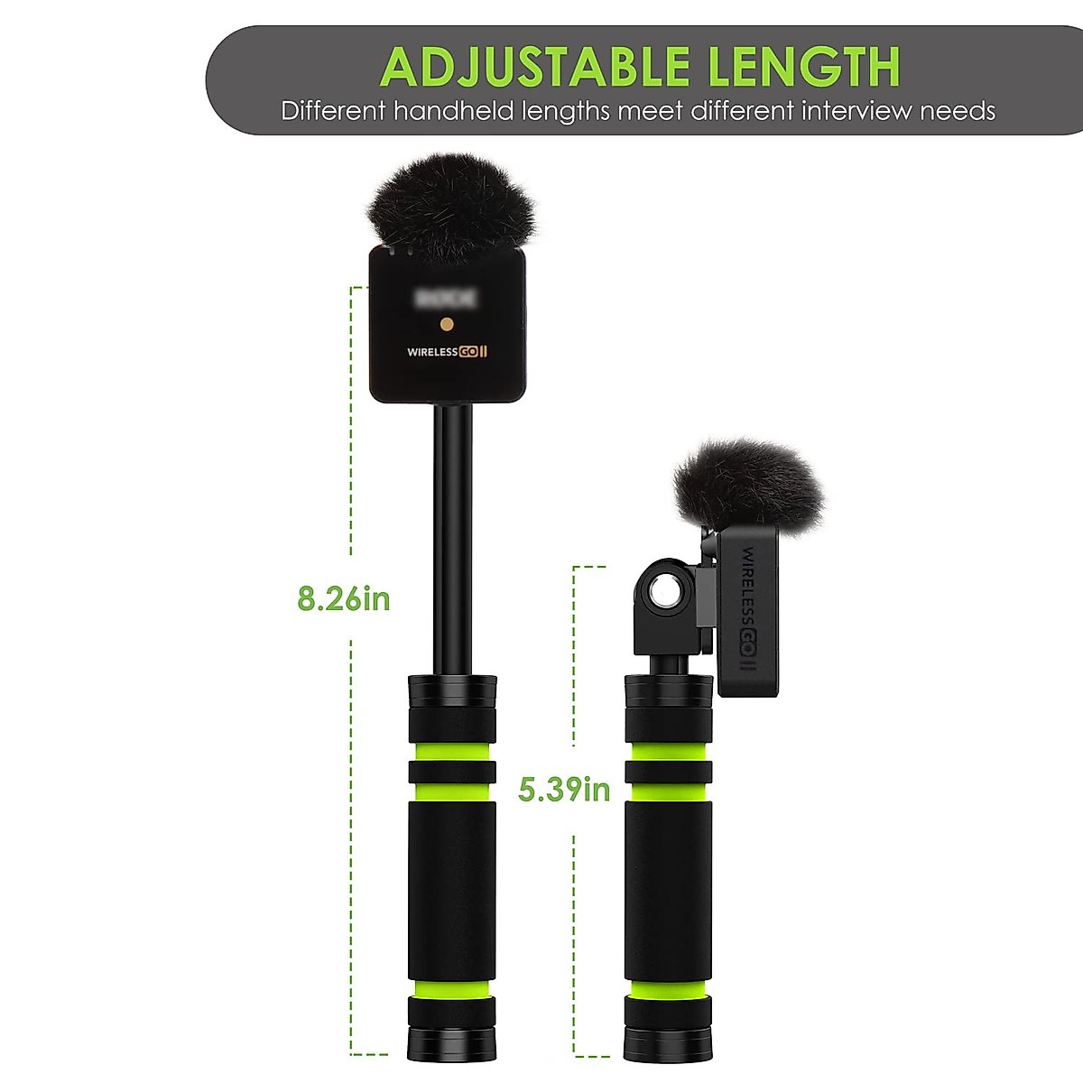 Wireless GO II Interview Microphone Handle, Retractable Wireless go II Handheld Adapter with Wind Muff for RODE Wireless GO II - Rode Go 2 Accessories by YOUSHARES （Metal）