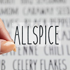 Talented Kitchen 145 Spice Labels Stickers, Clear Spice Jar Labels Preprinted for Seasoning Herbs Kitchen Spice Rack Organization, Water Resistant, Black All Caps