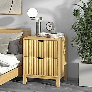 WiberWi Nightstand, Side Table, Farmhouse End Table with 2 Drawers and Open Storage, Bedside Table for Bedroom, Living Room and Small Spaces, Night Stand with Solid Wood Legs, Natural