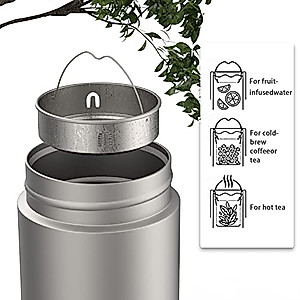 TIANDLIFE Water Bottle Titanium Insulated Thermos Double Wall Vacuum Cup w/Tea Strainer, Ultralight Leak Proof Rustproof Keeps Drinks Hot or Cold (17oz/ 480ml)