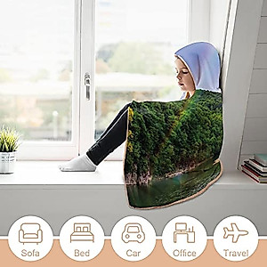 Hooded Blanket Poncho, Nature Wearable Hooded Blanket for Adults, Summer Scene by Mountain Valley with Rainbow Over The, Soft Warm Cozy, 40 x 50inches, Gifts for Women Adults Girls and Kid