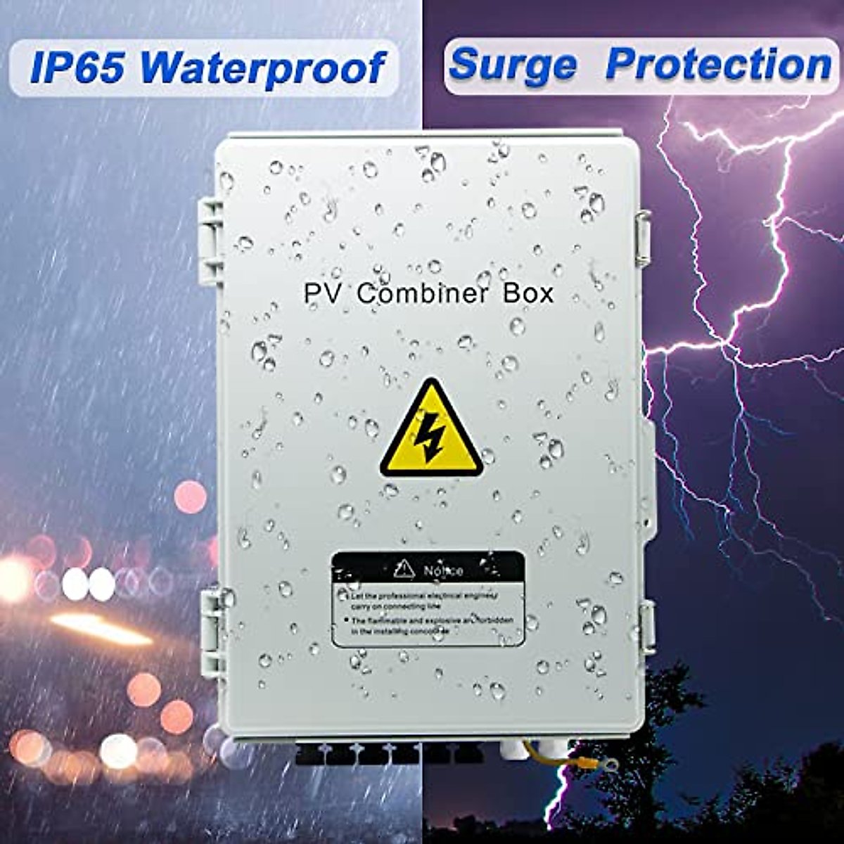 YUUCOO New Upgraded 6 String PV Combiner Box for On/Off Grid Solar Panel System, Solar Combiner Box with 15A Rated Current Fuse, 63A Air Circuit Breaker, Surge Protective Device