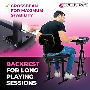 Liquid Stands Piano Bench Adjustable Stool – Music Keyboard Bench with Backrest Seat for Piano Keyboard Stand with Black Padded Cushion for Musicians Piano Stool Chair