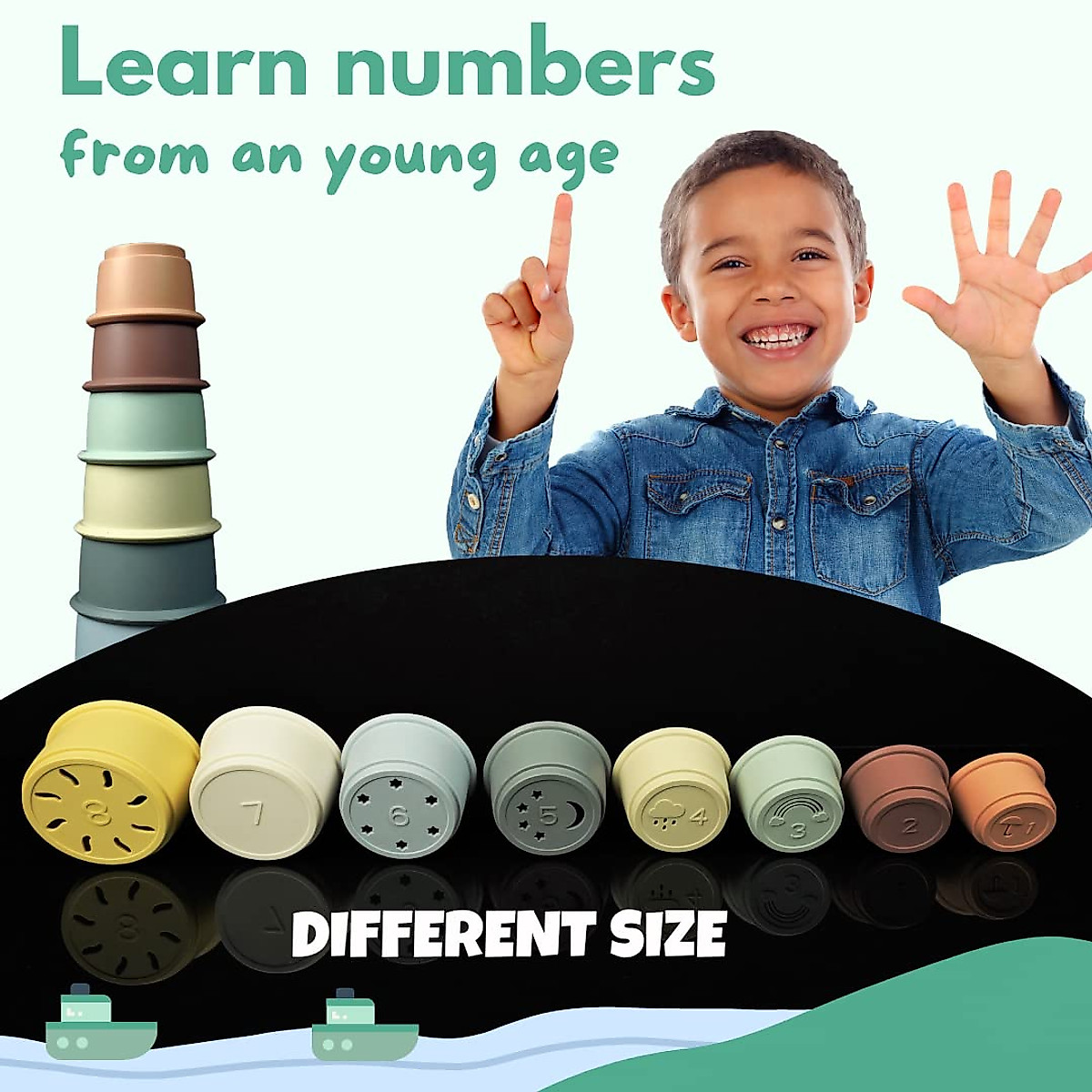 NEAFRON 8 PCS Baby Stacking Toys for Toddlers 1-3, Nesting Cups, Early Educational Development Baby Stacking Cups, Bathing Toys for Boys and Girls