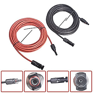 findmall 30FT Solar Panel Extension Cable 10AWG Red + Black Solar Panel Extension Cable Wire with Female and Male Connector Solar Connector