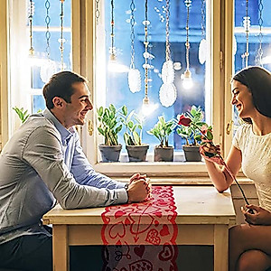 Valentines Day Decorations Table Runner with 4 Placemats, 13 x 72 Inch Red Rose Romantic Lace Table Mats Set for Valentine's Day Wedding Anniversary Party Supplies Home Table Dinner Decor