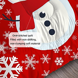 EDGZKO Comforter Set Christmas Snowman: Twin Size Kids Xmas Bedding Sets Red Snowflakes Quilt for Teens Girls Boys Christmas Decor Winter Snow Bed Set 1 Comforter & 1 Pillowcase