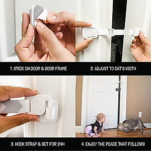 Door Buddy Child Proof Door Lock & Cat Door Stopper. Adjustable Door Strap Latch to Baby Proof Door & Keep Toddler out of Cat Food & Litter Box. Easy Pet & Baby Gate with Cat Door Interior Alternative