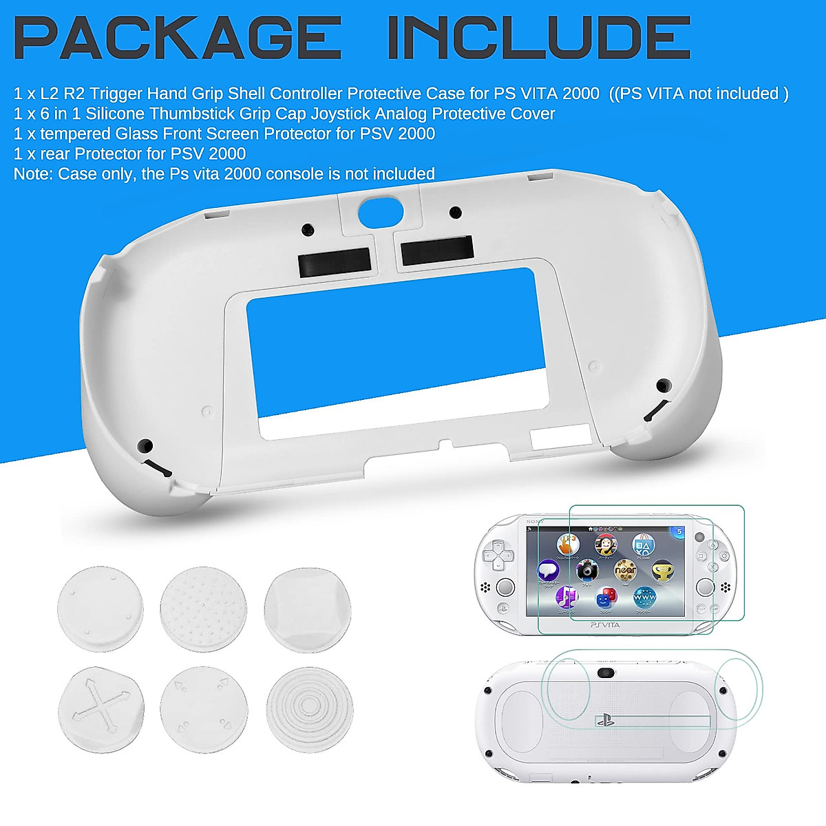 Gorliskl Hand Grip Handle Joypad Protective Case with L2 R2 Trigger Button Grip Shell Controller Protective Case for Sony PlayStation PS Vita 2000 PSV 2000 PS Vita Slim.（White）