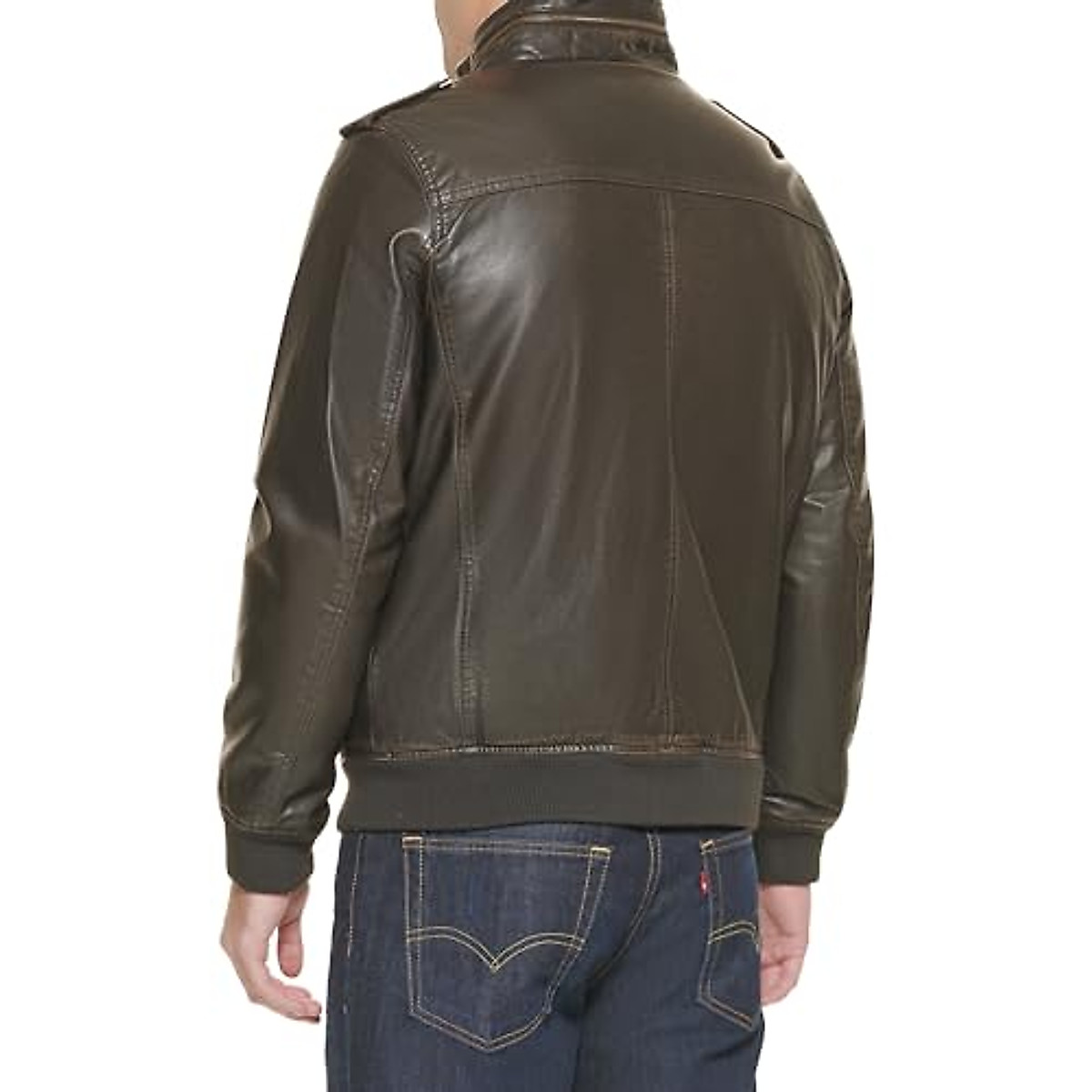 Levi's Men's Faux Leather Aviator Bomber Jacket (Regular & Big & Tall Sizes), Dark Brown/Sherpa Lined, M