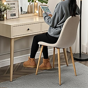 CangLong Dining Chairs Set of 2 with Upholstered Cushion Seat Back & Metal Legs, Morden Armless Accent Chairs for Kitchen, Living Room, Light Grey