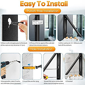 ENKUY Clothes Drying Rack Folding, Laundry Clothes Hanging Rack, Wall Mounted Retractable Clothing Dryer Hanger for Laundry Room Organization, Bathroom, Garage, Indoor and Outdoor (Black)