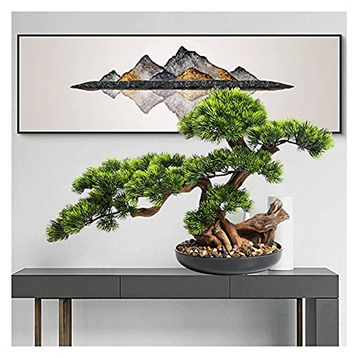 Artificial Bonsai Tree 17 Inches Artificial Bonsai Pine Tree，Realistic Fake Plant Decoration, Potted Artificial House Plants, for Desktop Display， Zen Garden Décor Desktop Display Fake Plant Greenery