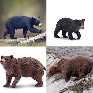 Toymany 6PCS Bear Figurines, Realistic Forest Animals Bear Family Figures Toy Set Includes Brown Bears Black Bears and Cubs, Education Toy Birthday for Kids Toddlers