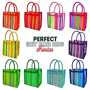 10 Mini Mercado Favor Bags - Mexican Mesh Market Tote Bag Pack - Fiesta Goodie Treat Bag - Mexican Party Candy Gift Bag - Bolsas Bolsitas Mexicanas Para Dulces -Dulceros Morrales Morralitos Mexicanos