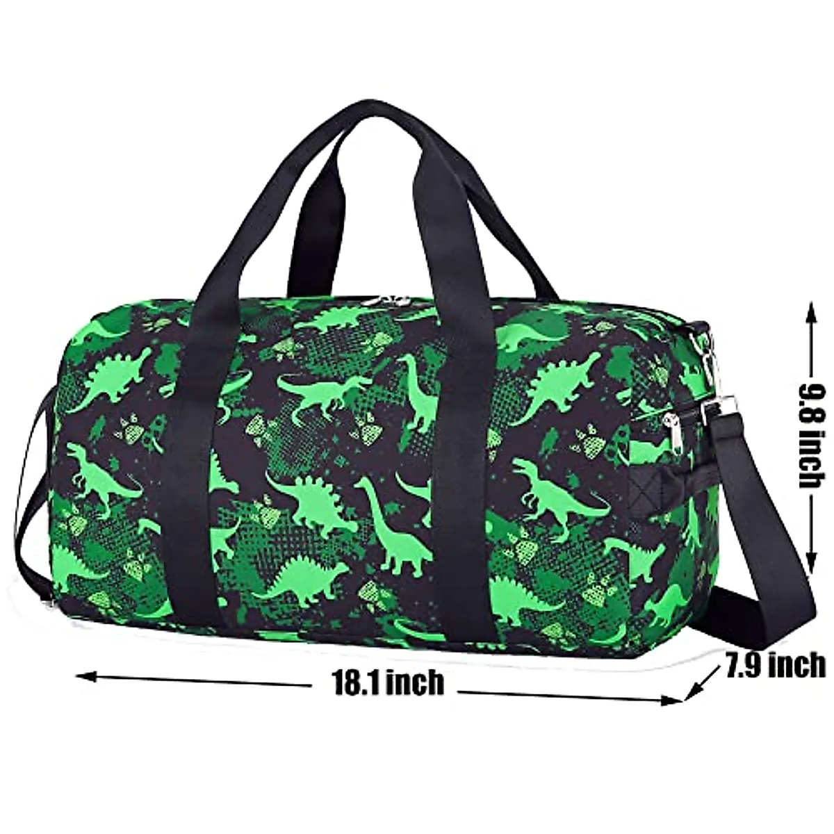 Duffle Bag for Kids Travel Overnight Bags Boys Sport Gym Bag with Shoe Compartment & Wet Pocket, Small Carry-On Size & Ideal for School Practice or Weekender Travel Bag （Green DInosaur）