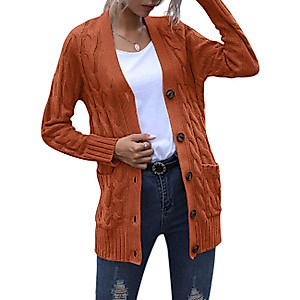 MEROKEETY Women's 2025 Fall Long Sleeve Cable Knit Sweater Open Front Cardigan Button Loose Outerwear Rust