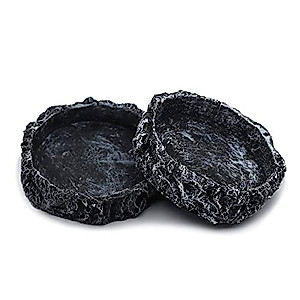 MINYULUA 2 Pack Reptile Water Dish Rock Worm Feeder Bowl Pet Feeding Tray for Tortoise, Gecko, Turtle, Snake, Lizard, Spider, Chameleon