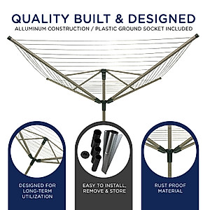 Strata Heavy Duty Rotary Outdoor Drying Rack - 194 Feet Umbrella Clothesline Outdoor Dryer, Light Weight Aluminum Frame Outside Clothes Drying Rack, Sahara Beige