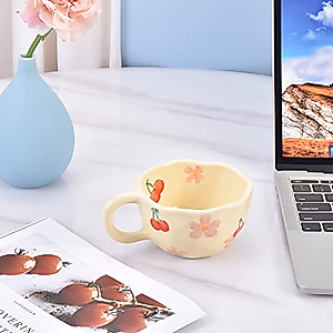 Koythin Ceramic Coffee Mug, Creative Flower Cup for Office and Home, Dishwasher and Microwave Safe, 8.5 oz/250 ml for Latte Tea Milk (Pink Cherry)