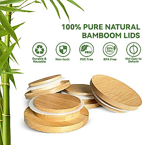 Lid Fits Oui Yogurt Jar, 4 Pack Bamboo Reusable Lids Wood Cover Compatible with Yoplait Yogurt Jar, Airtight & Dishwasher Safe