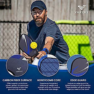 VARZKY Pickleball Paddles Set of 2 - USAPA Carbon Fiber Paddles with Advanced Polymer Honeycomb Core Technology - Lightweight Paddles with Anti-Slip Cushioned Grip - Beginners and Professional
