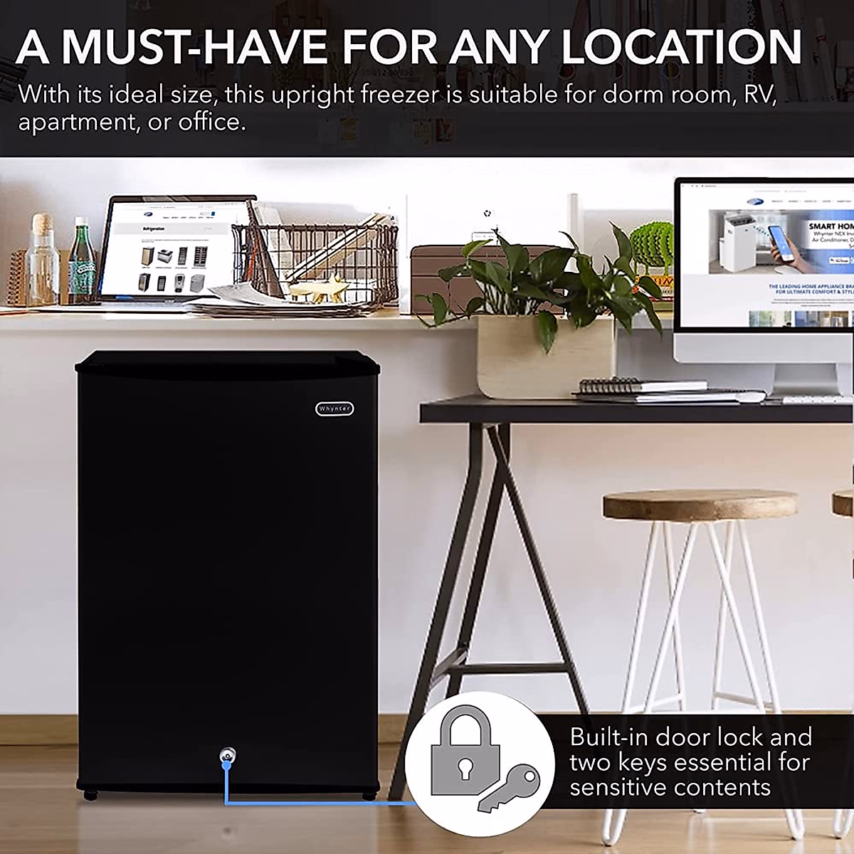 Whynter CUF-301BK 3.0 Cubic feet Energy Star Upright Freezer with Lock Black Bundle with 2 YR CPS Enhanced Protection Pack